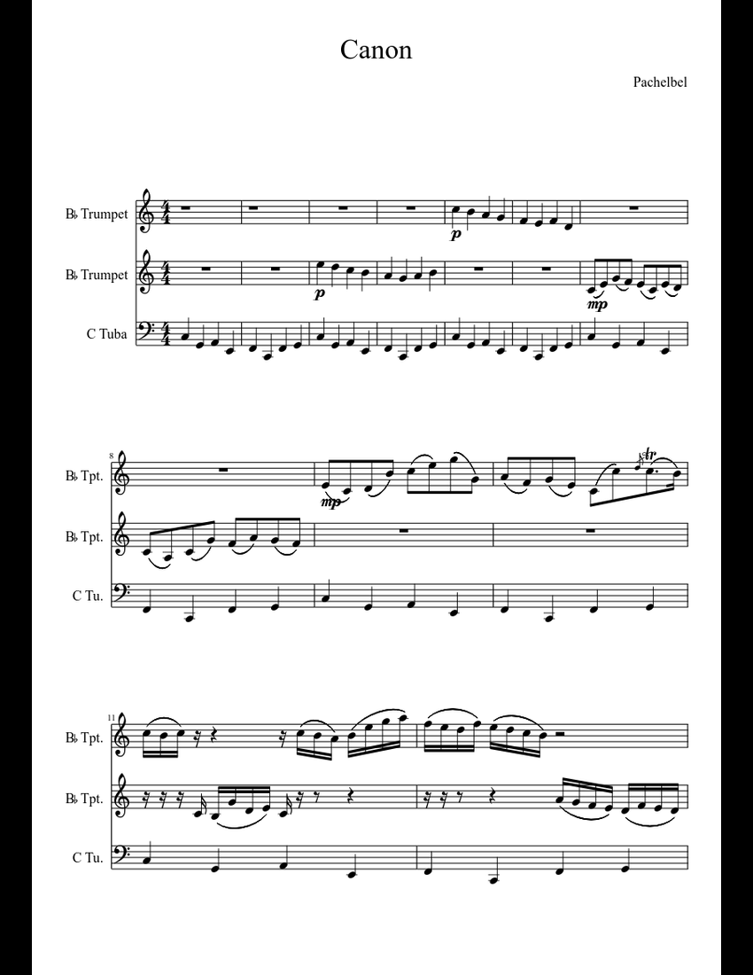 Pachelbels Canon Trumpet Duet sheet music for Trumpet, Tuba download ...