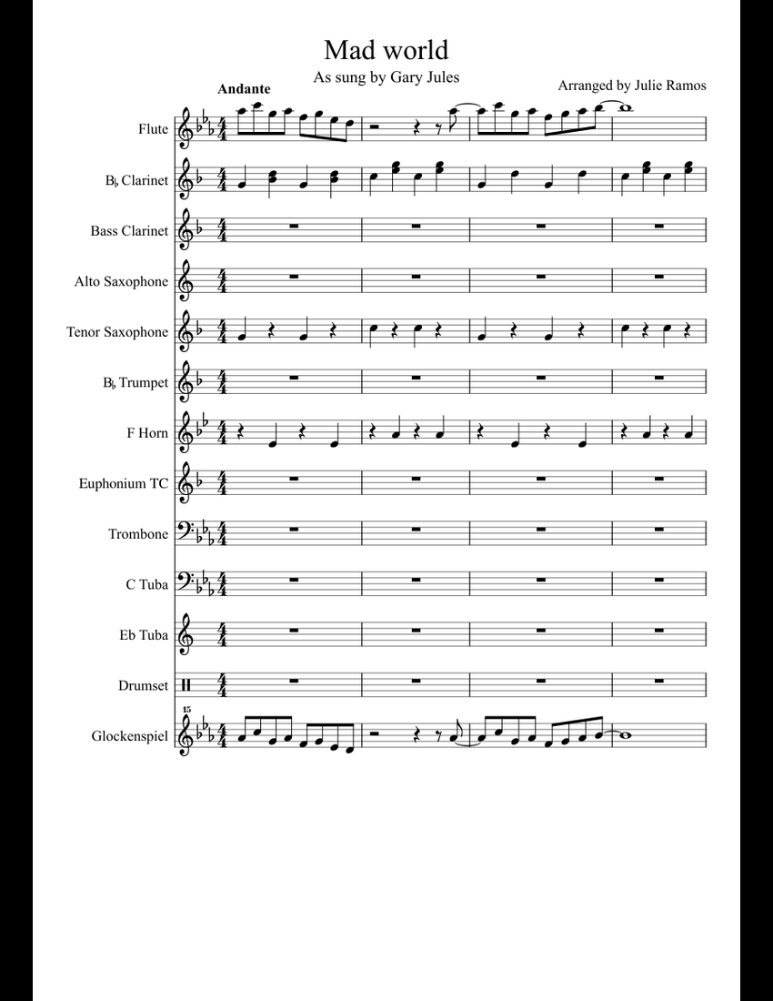 Mad World sheet music for Flute, Clarinet, Alto Saxophone, Tenor Saxophone download free in PDF ...