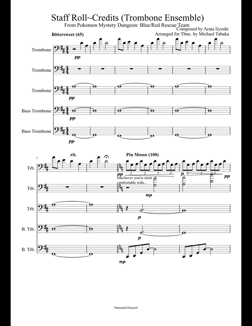 PMD: Staff Roll~Credits (Trombone Ensemble) sheet music for Trombone ...