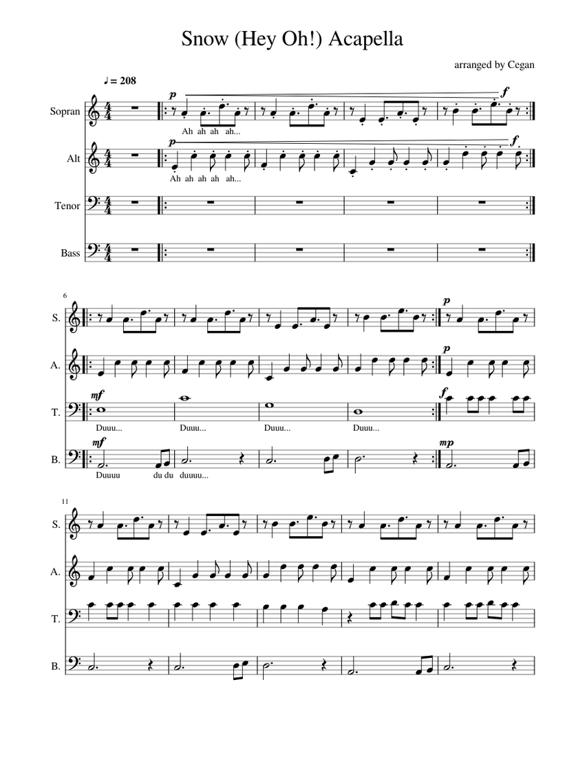 Snow (Hey Oh!) Acapella [WIP] Sheet music for Soprano, Tenor, Alto ...