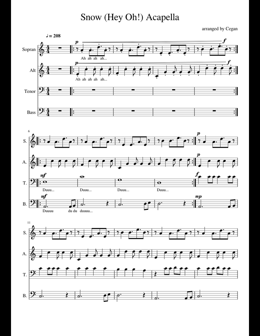 Snow (Hey Oh!) Acapella [WIP] sheet music for Voice download free in ...