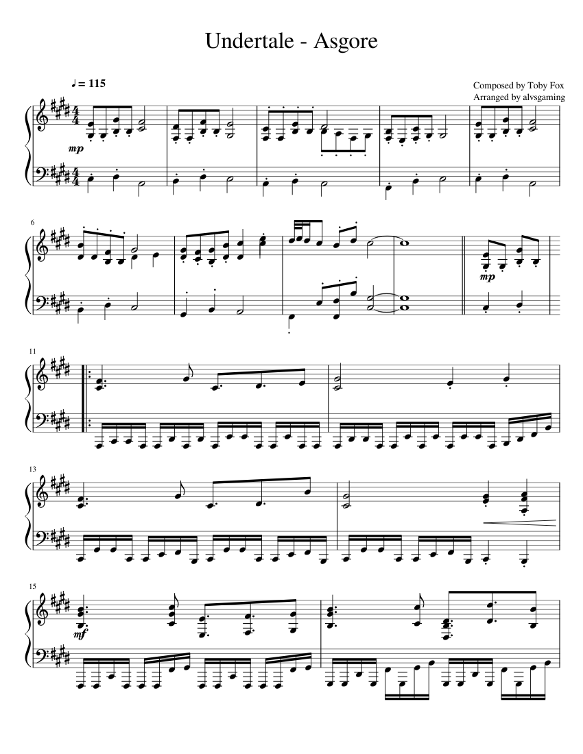 Undertale - Asgore sheet music for Piano download free in PDF or MIDI