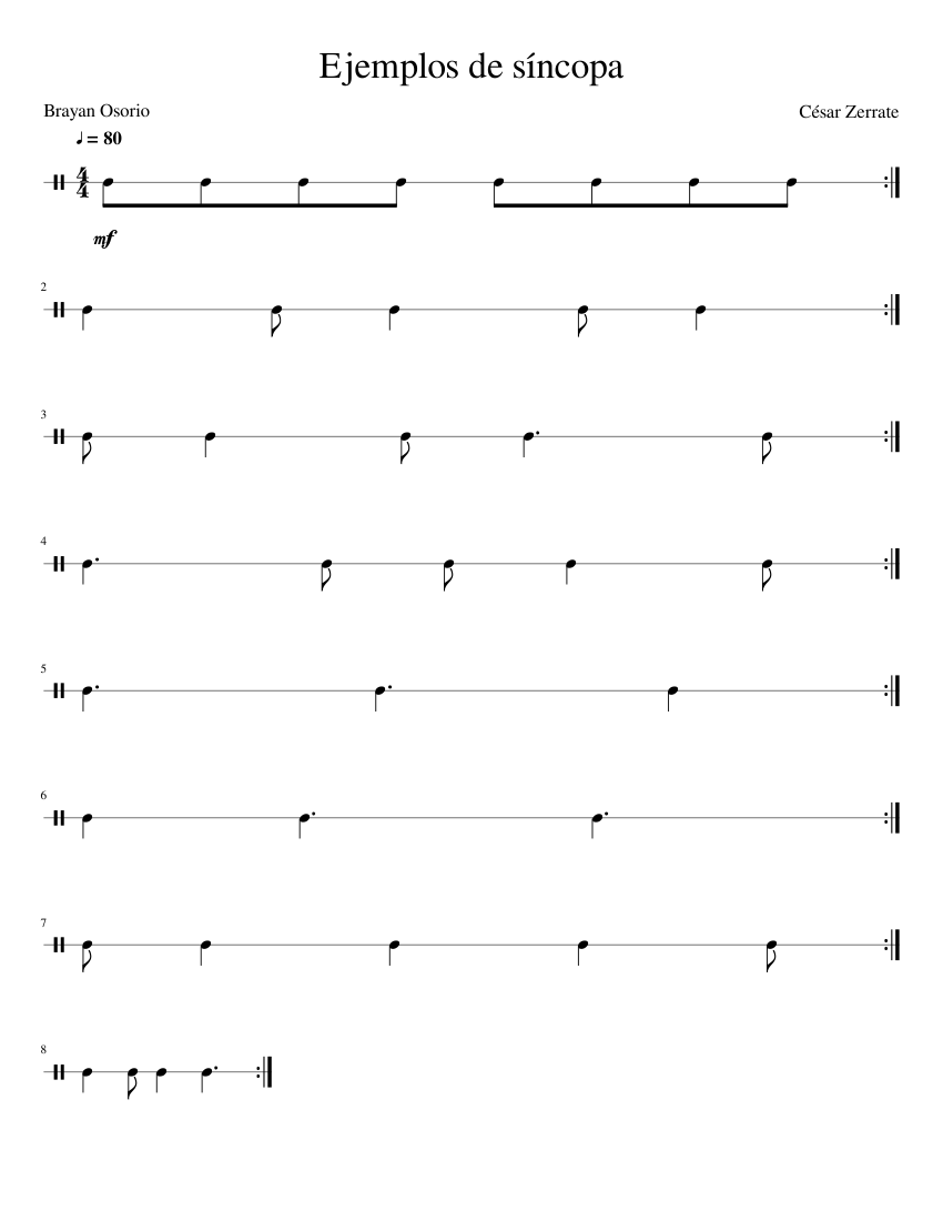 Ejemplos de sincopa sheet music for Percussion download free in PDF or MIDI