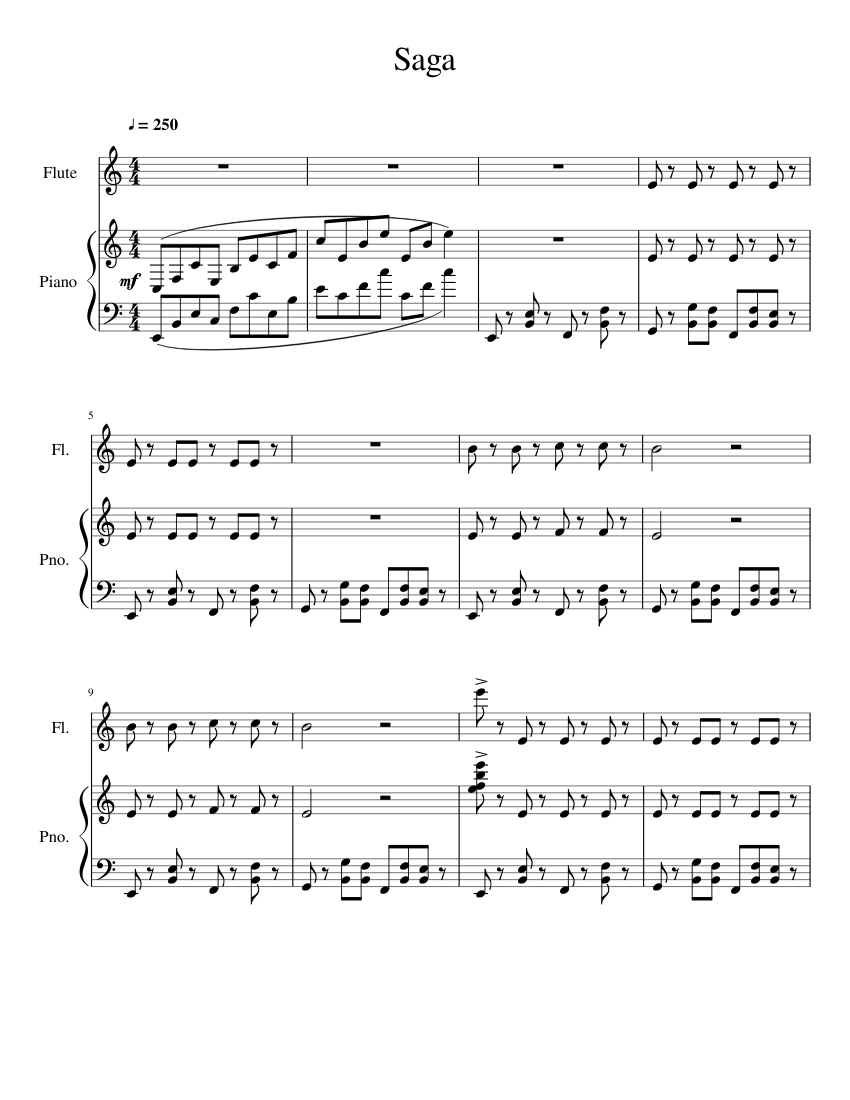 Saga Sheet music for Keyboard Piano, Woodwinds Flute (Solo) | Musescore.com