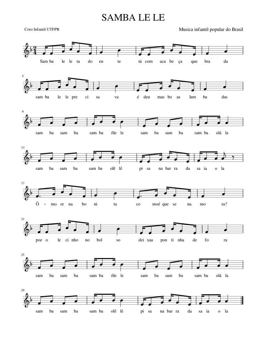 SAMBA LE LE Sheet music for Piano | Download free in PDF or MIDI ...