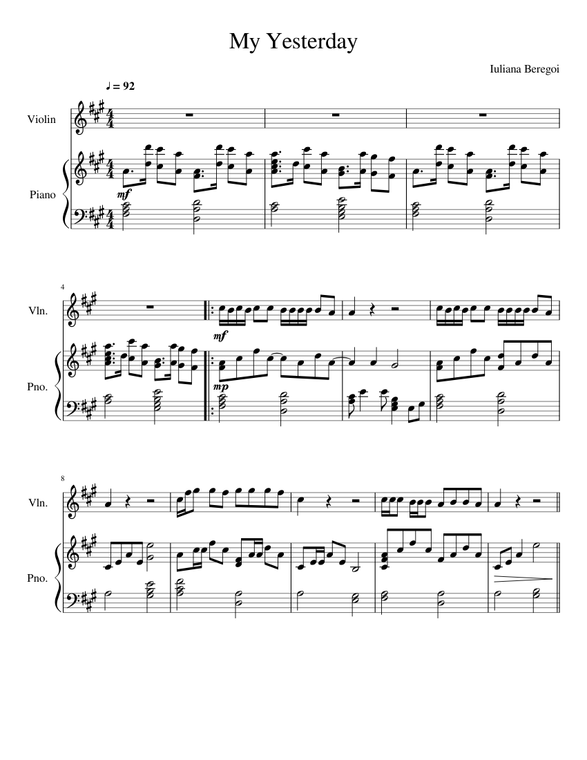 My Yesterday Violin Sheet music for Piano, Violin (Solo) | Musescore.com
