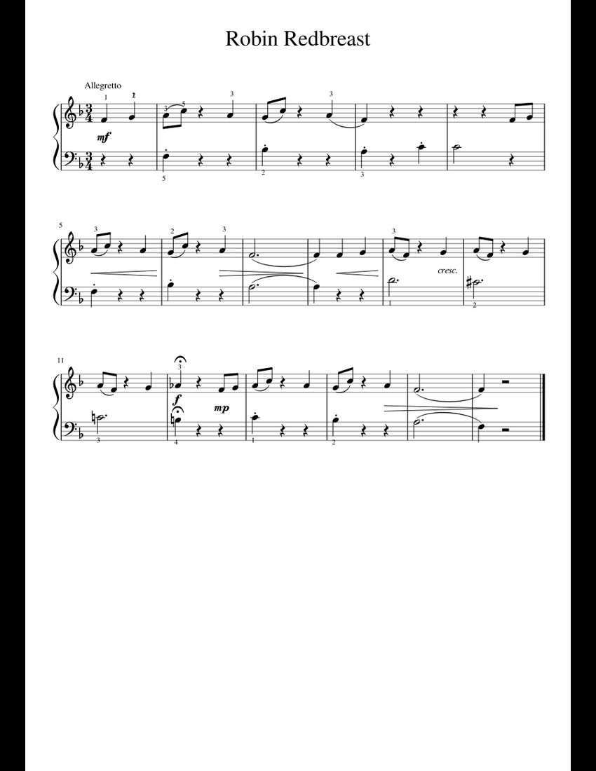 Robin Redbreast sheet music for Piano download free in PDF or MIDI