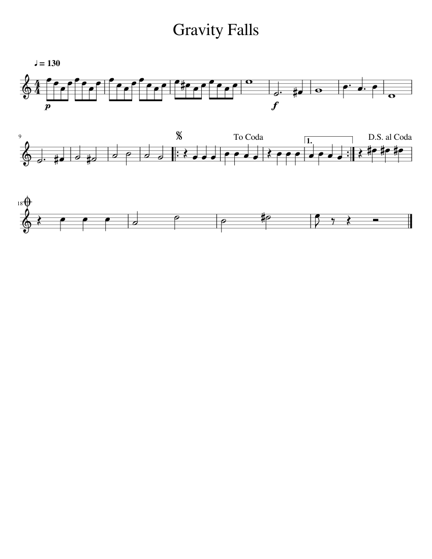 Gravity Falls sheet music for Clarinet download free in PDF or MIDI