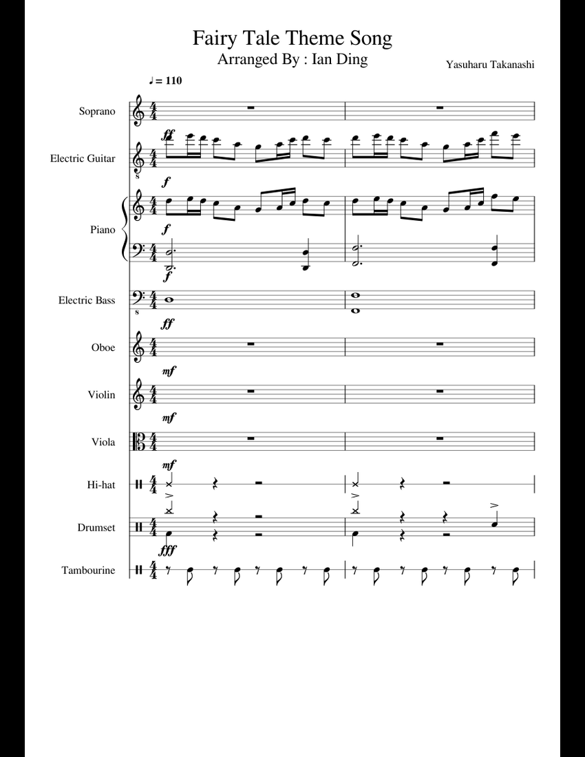 Fairy Tale Theme Song sheet music for Piano, Violin, Voice, Guitar ...
