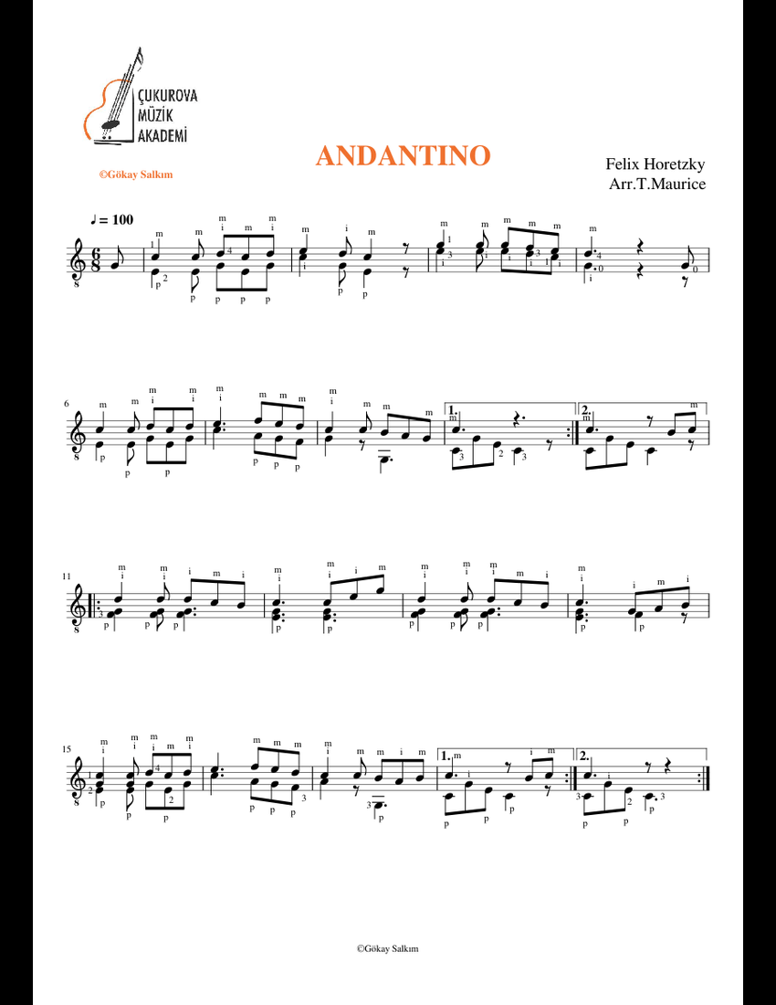 Andantino sheet music for Guitar download free in PDF or MIDI