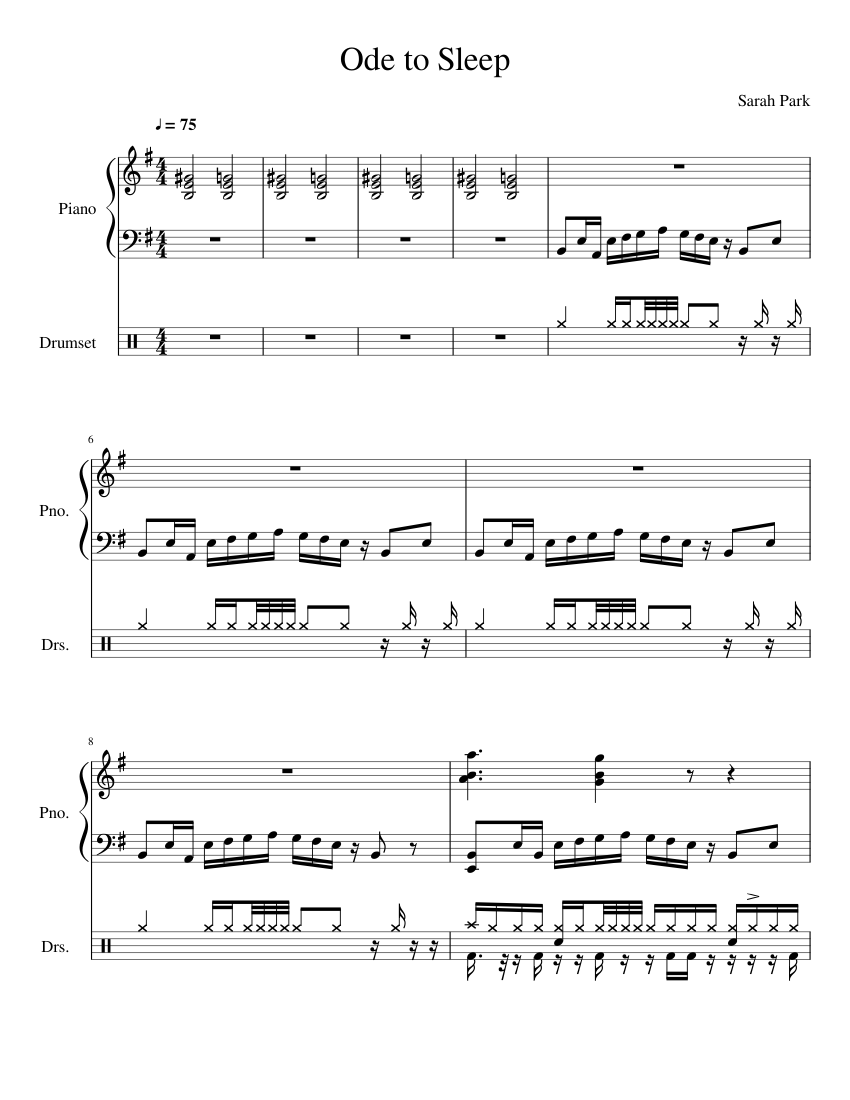 Ode to Sleep sheet music for Piano, Percussion download free in PDF or MIDI