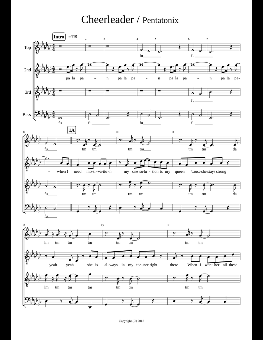 Cheerleader / Pentatonix sheet music for Piano download free in PDF or MIDI