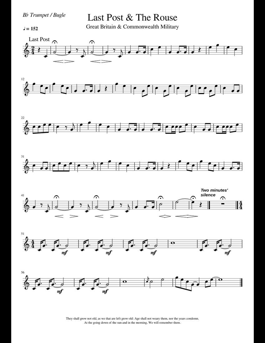 Last Post And The Rouse sheet music for Trumpet download free in PDF or ...