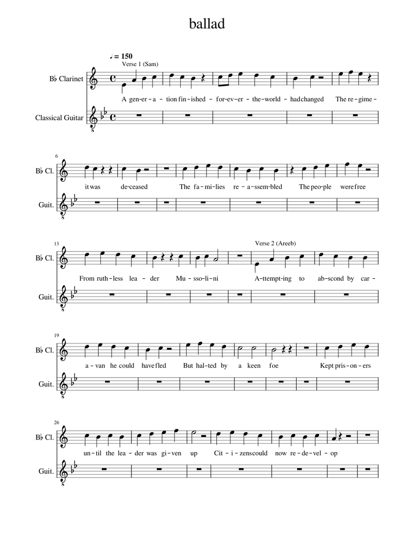 ballad revised Sheet music for Clarinet, Guitar | Download free in PDF ...