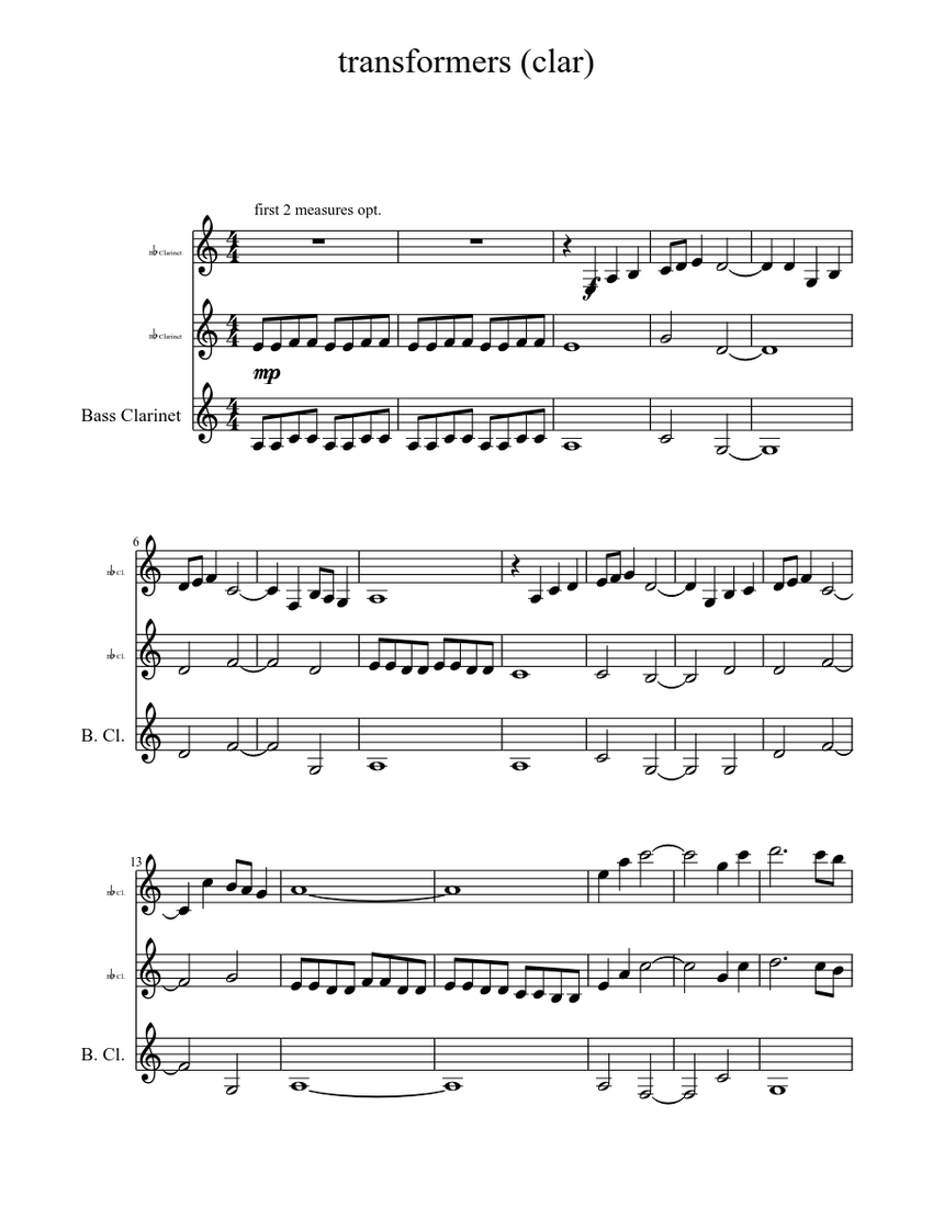 transformers Sheet music for Clarinet | Download free in PDF or MIDI | Musescore.com