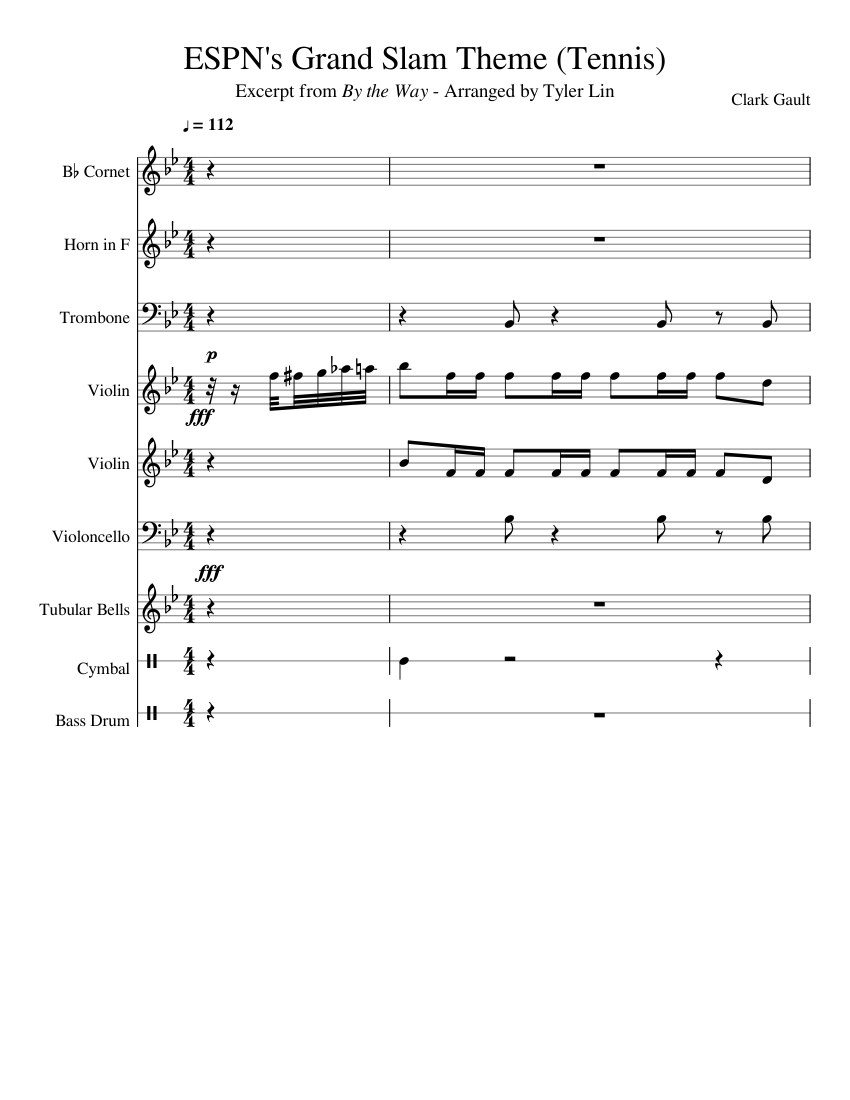 ESPN's Grand Slam Theme (Tennis) Sheet music for Violin, Trumpet ...