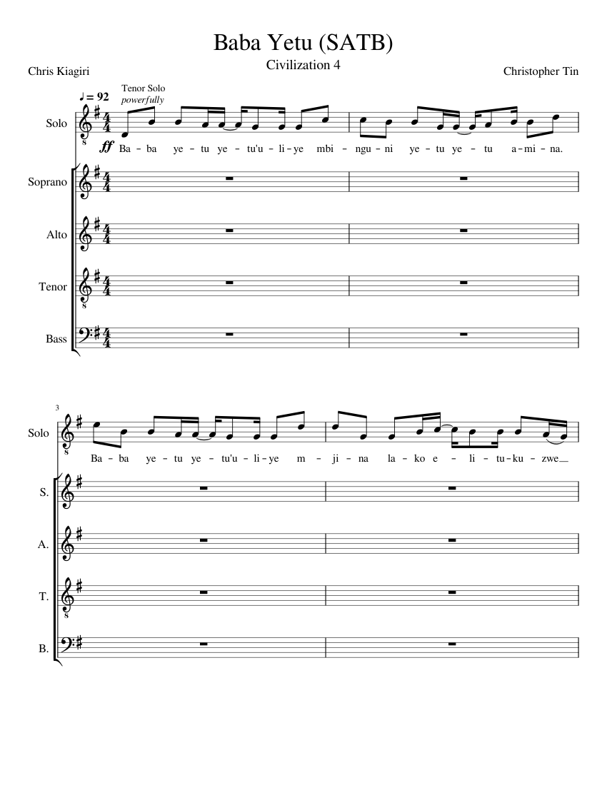 Baba Yetu (SATB) sheet music for Voice download free in PDF or MIDI