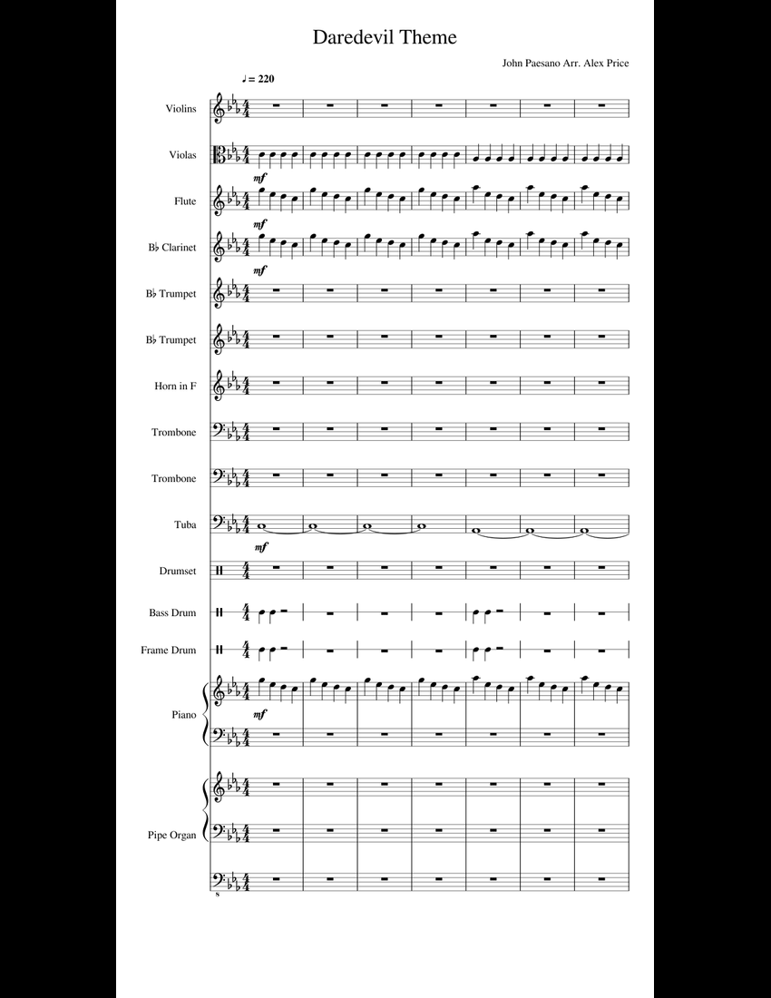 The Daredevil Theme (For Orchestra) sheet music for Flute, Clarinet ...