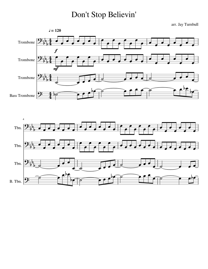 Don't Stop Believin' Sheet music for Trombone | Download free in PDF or MIDI | Musescore.com