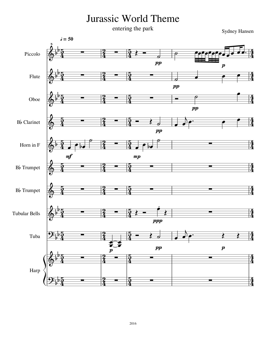 Jurassic World Theme WIP Sheet music for Flute, Clarinet, Piccolo, Oboe ...