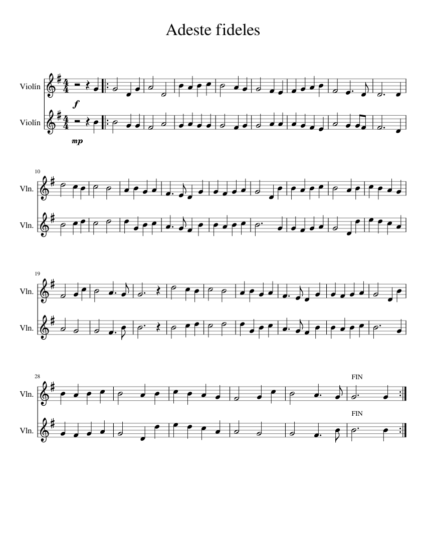 Adeste fideles Sheet music for Violin | Download free in PDF or MIDI | Musescore.com