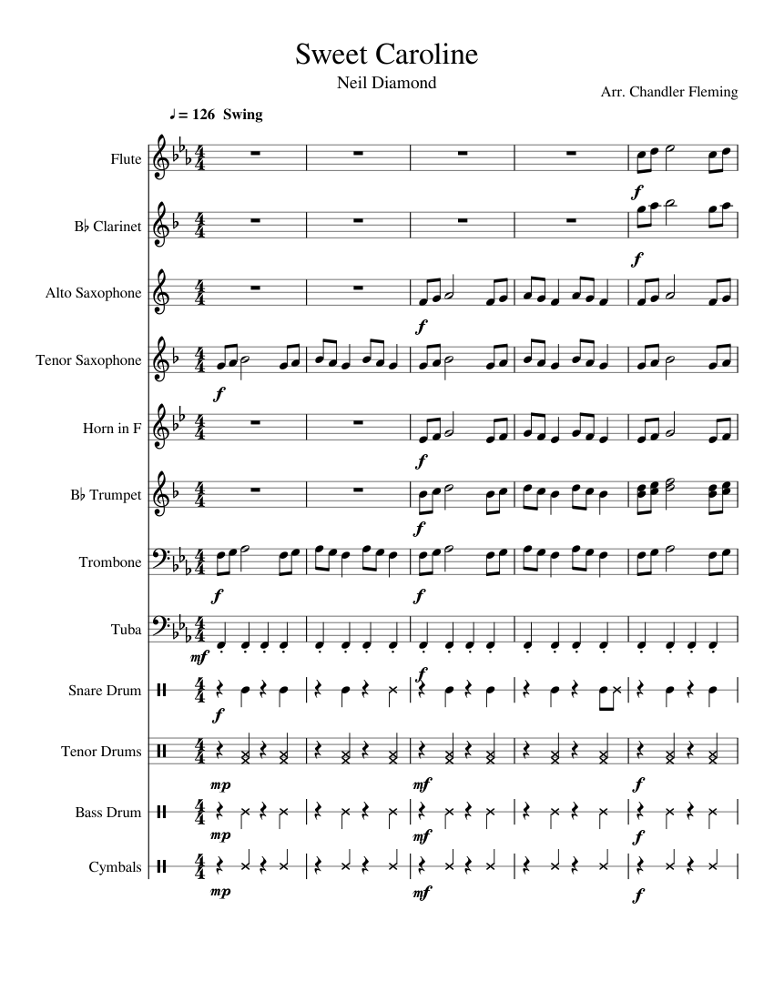 Sweet Caroline Pep Band Arrangement Sheet Music For Flute Clarinet Sweet Caroline Pep Band Arrangement Sheet Music For Flute Clarinet