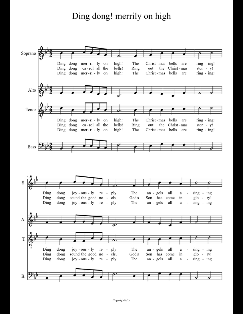 Ding dong! merrily on high sheet music for Voice download free in PDF or MIDI