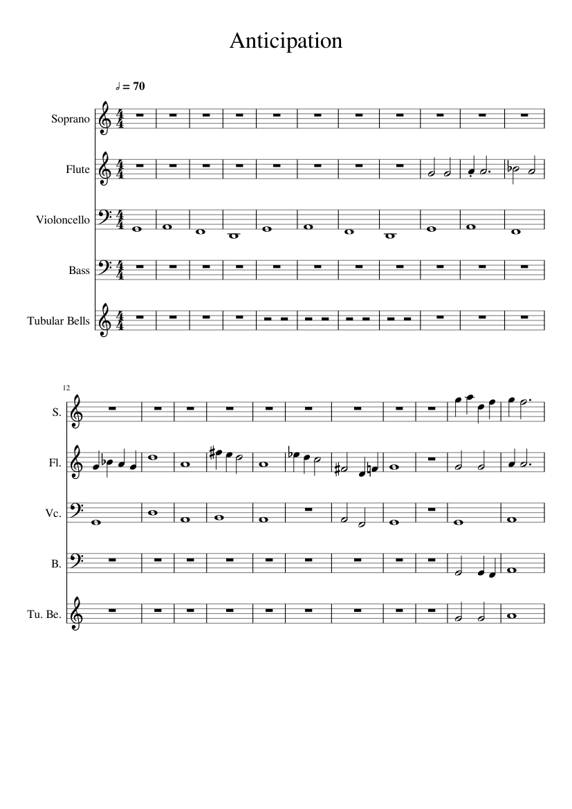 Anticipation sheet music for Flute, Voice, Cello, Percussion download ...