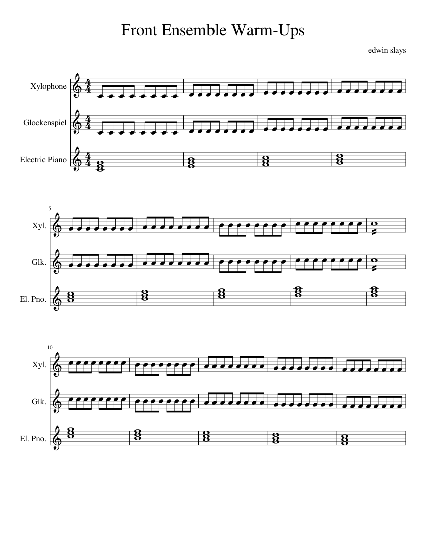 Front Ensemble Warm-Ups Sheet music for Piano, Percussion | Download ...
