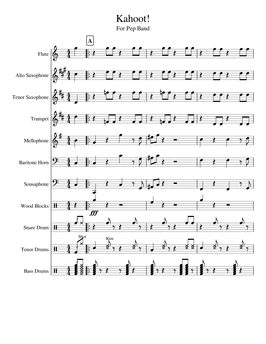 Kahoot sheet music for Flute, Alto Saxophone, Tenor Saxophone, Trumpet ...