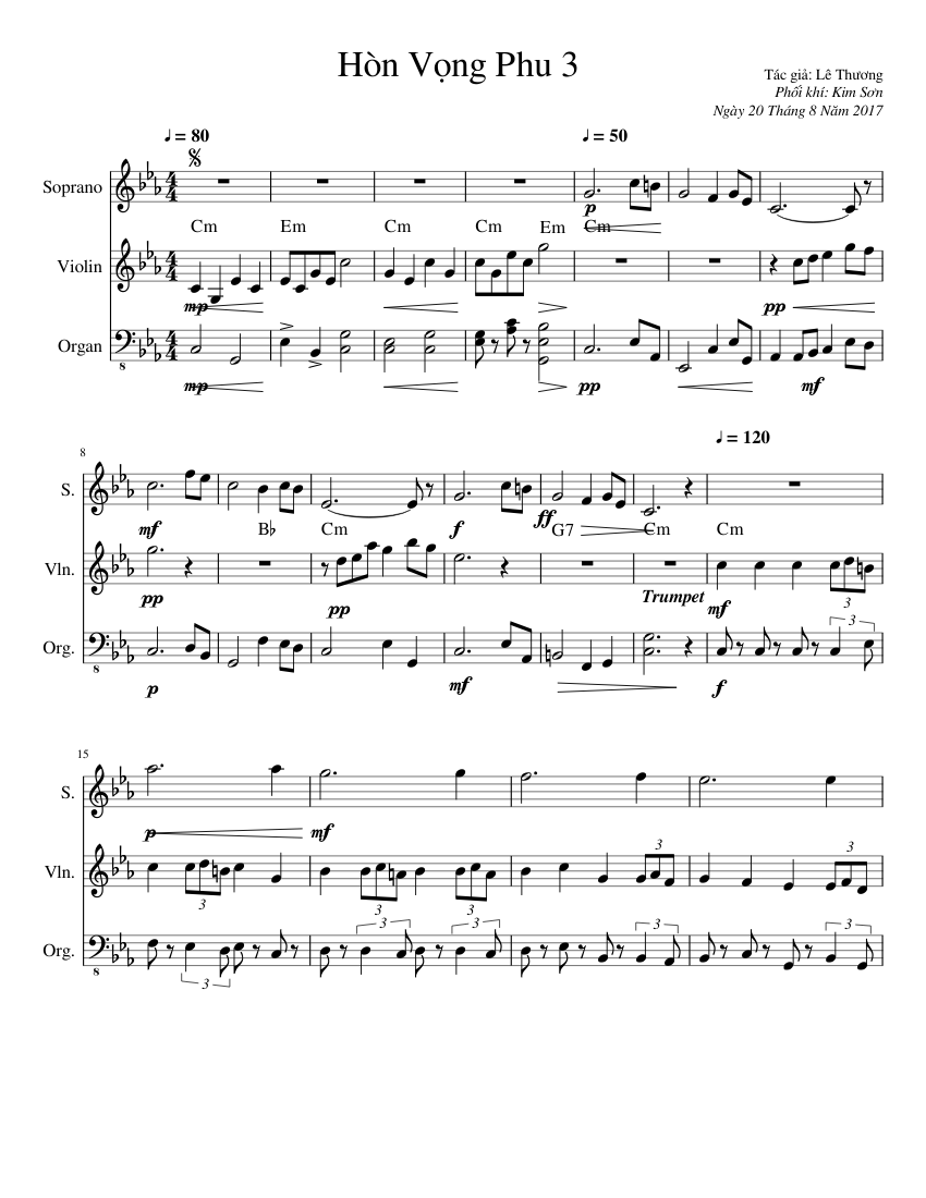 Hon Vong Phu 3 sheet music for Violin, Voice, Organ download free in ...