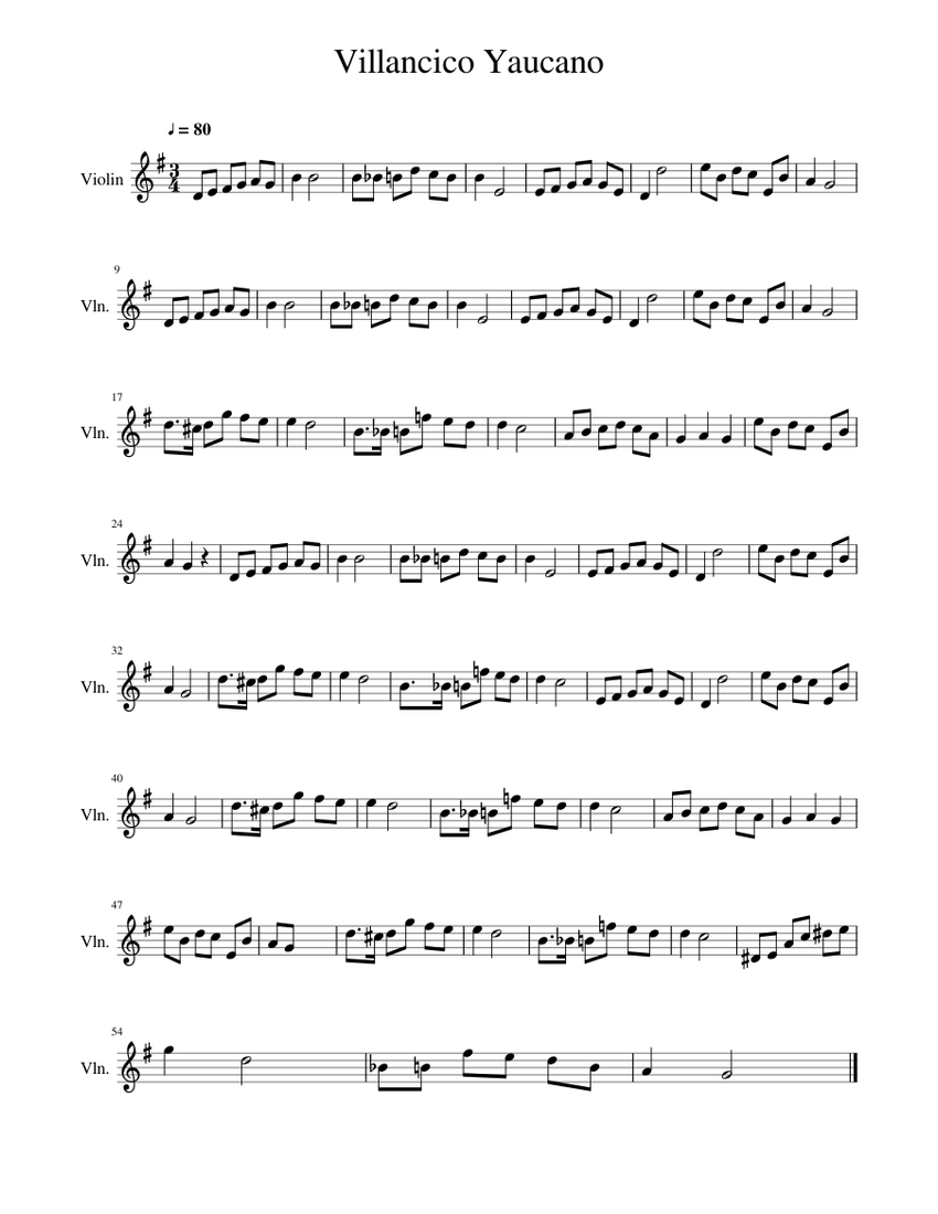 Villancico Yaucano VLN1(violin1) Sheet music for Violin (Solo ...
