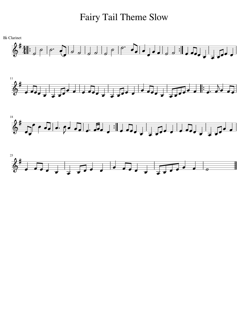Fairy Tail Theme Slow sheet music for Clarinet download free in PDF or MIDI