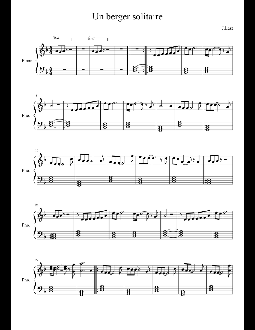 Un berger solitaire - J.Last sheet music for Piano download free in PDF ...