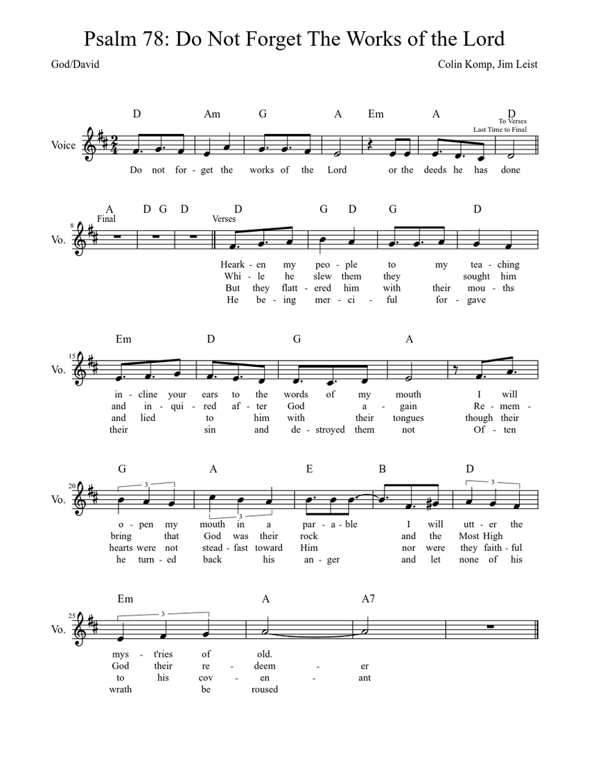 Psalm 78: Do Not Forget The Works of the Lord Sheet music for Voice (Other) (Solo) | Musescore.com