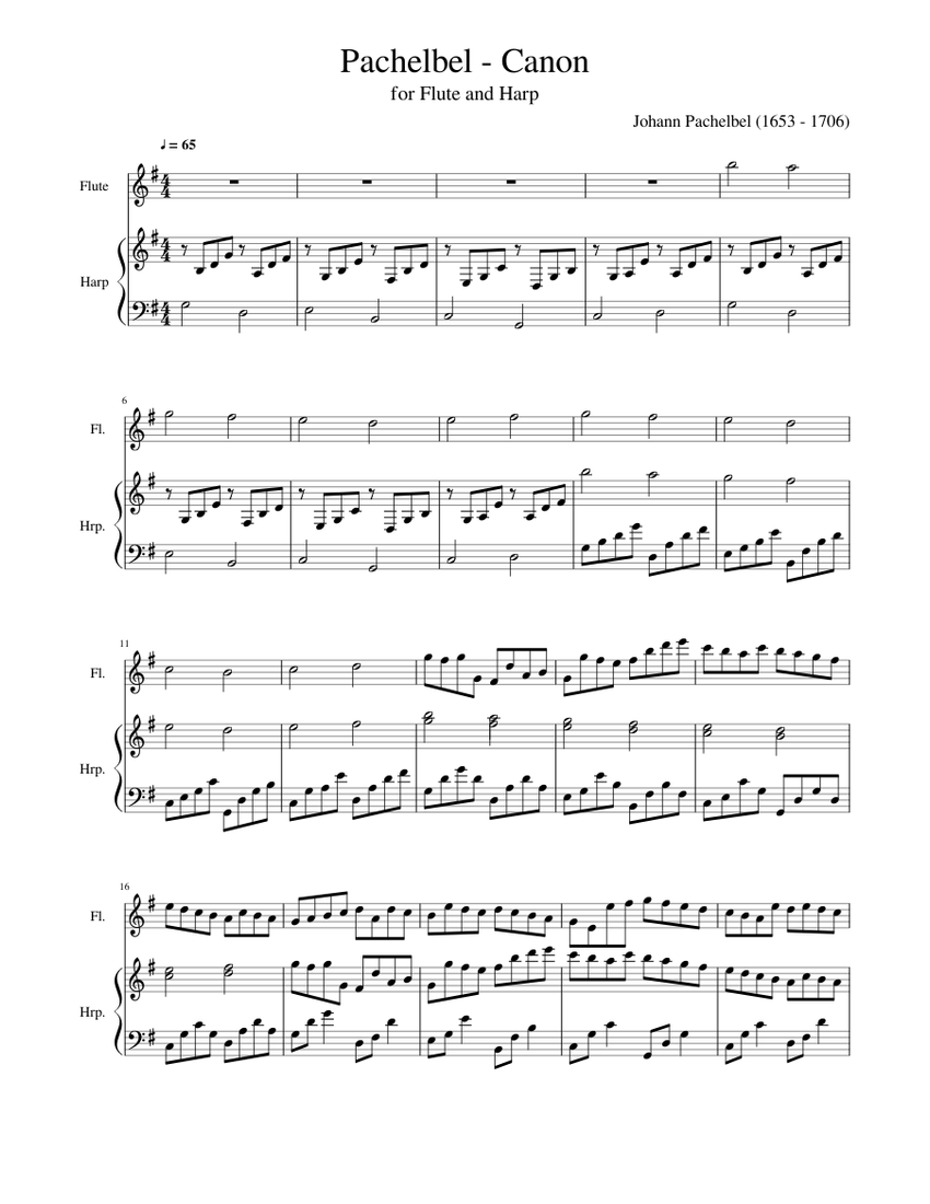 Pachelbel - Canon Sheet music for Flute, Harp | Download free in PDF or ...