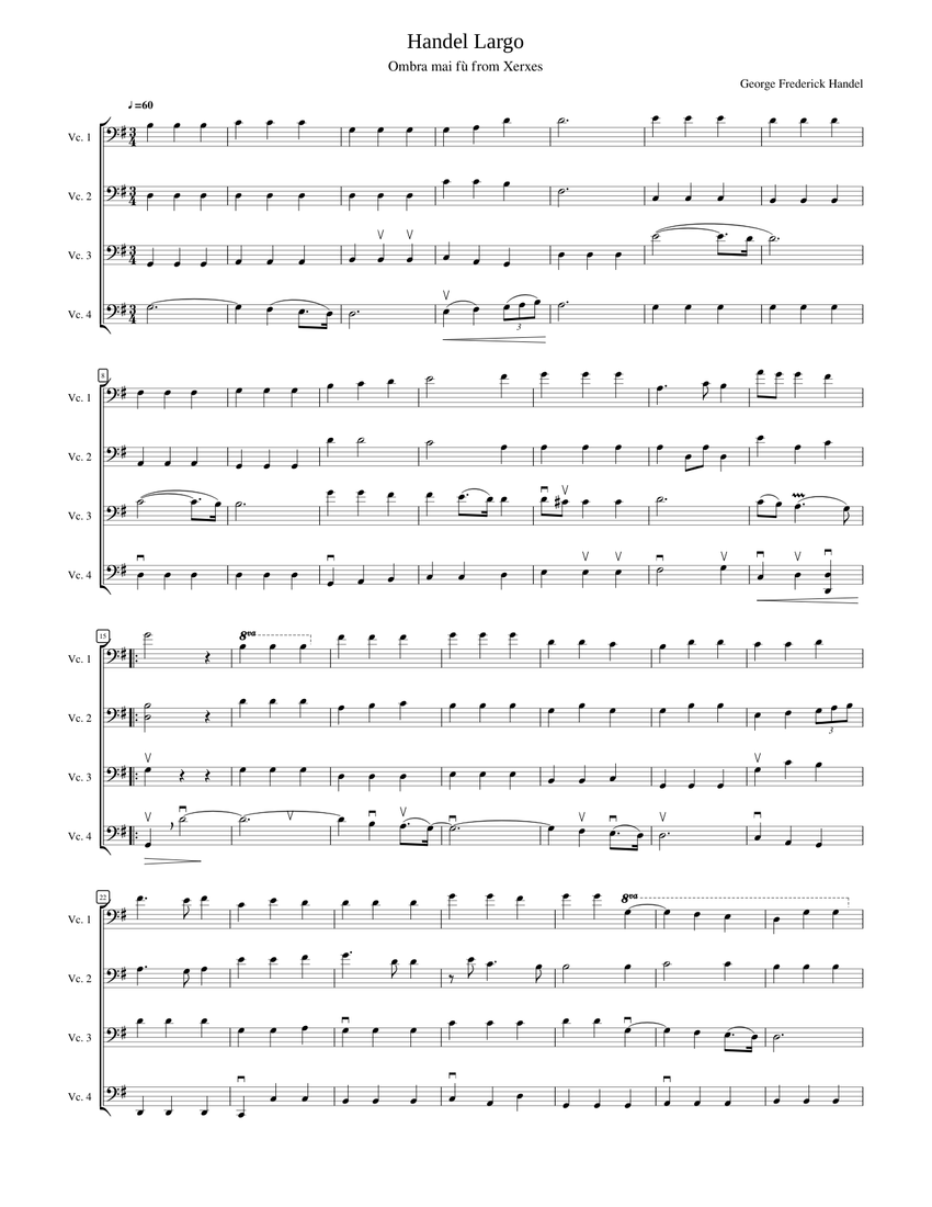 Handel Largo Sheet music for Cello | Download free in PDF or MIDI ...