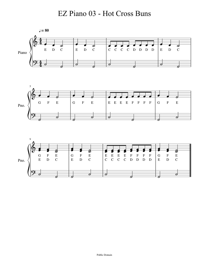 EZ Piano 03 - Hot Cross Buns Sheet music for Keyboard Piano (Solo ...
