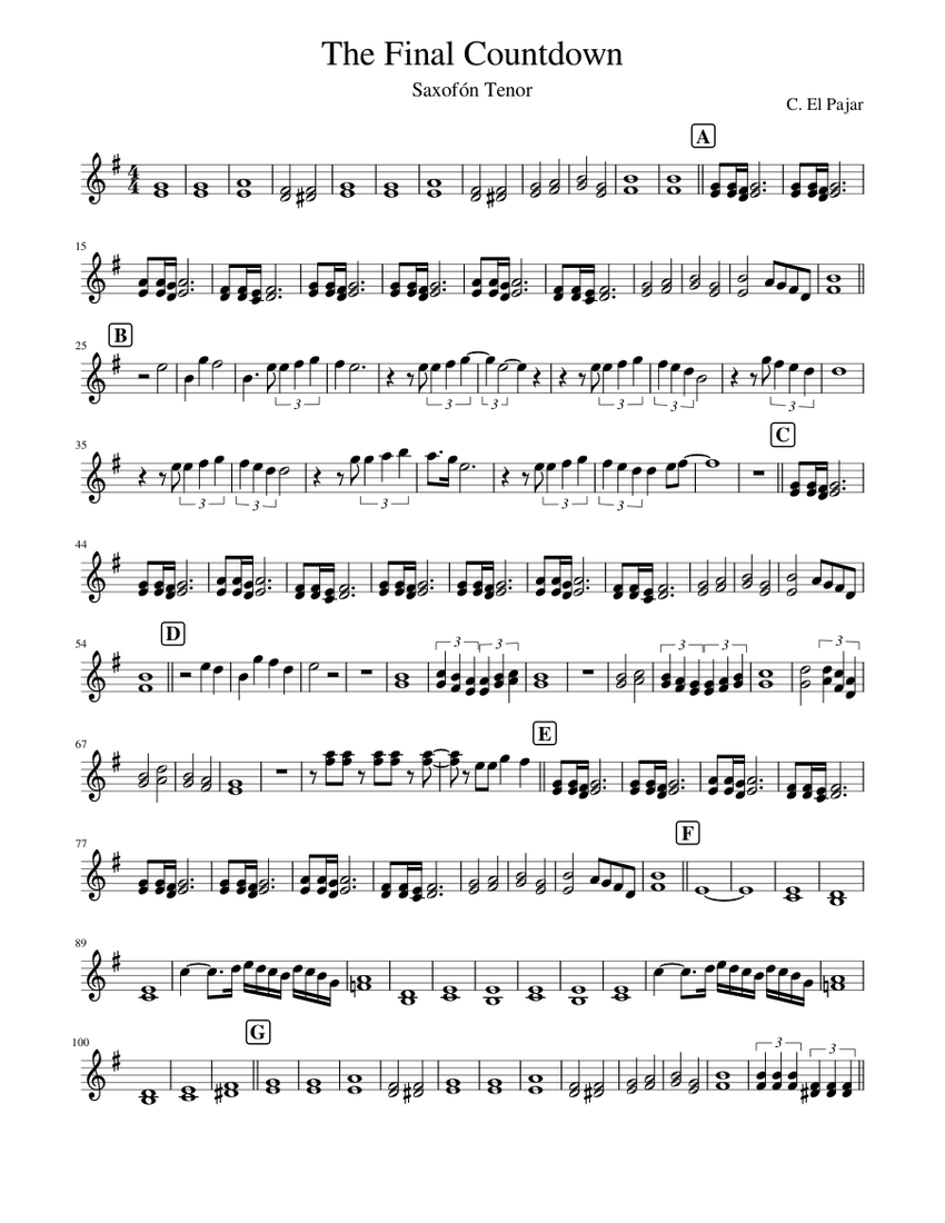 The Final Countdown tenor saxo Sheet music for Saxophone (Alto) (Solo ...