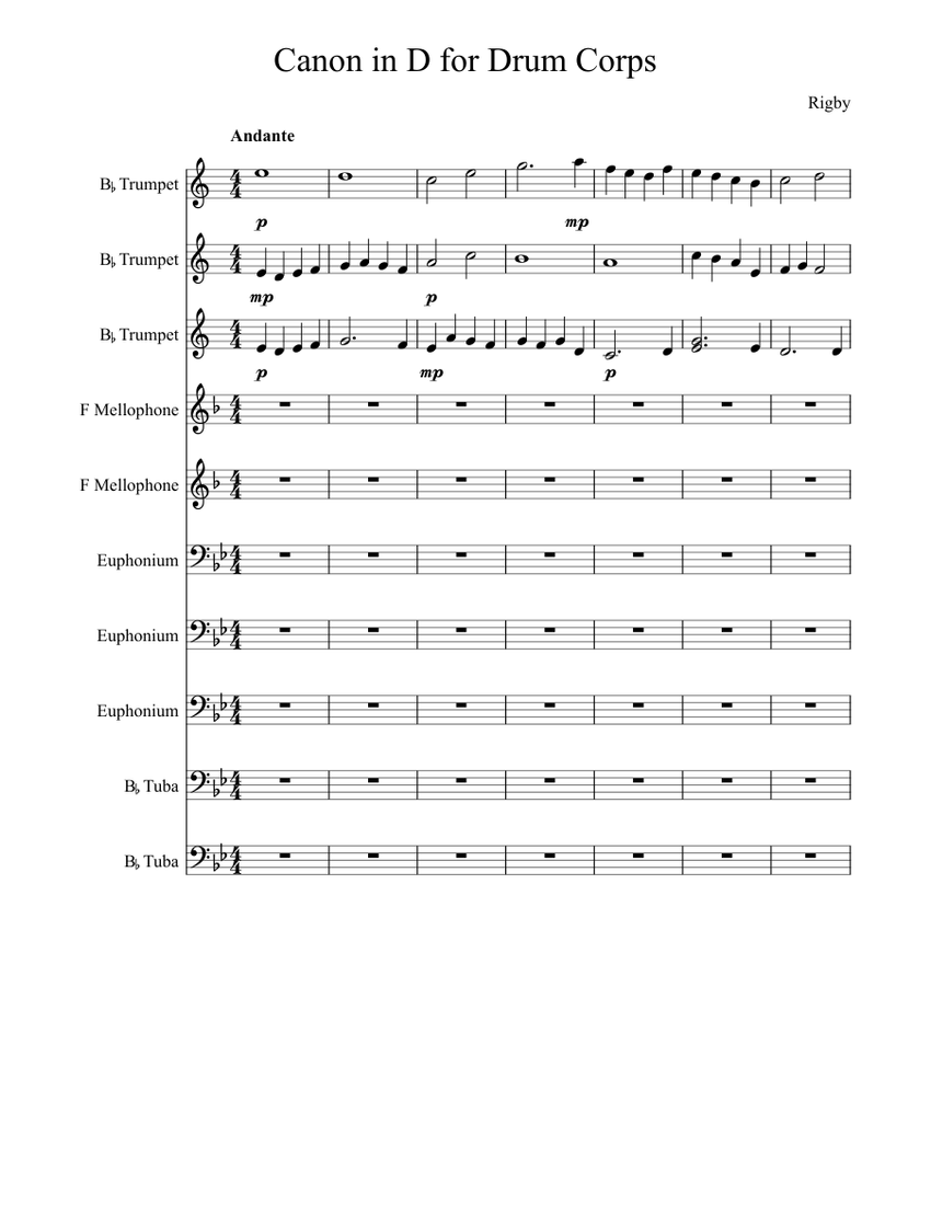 Canon in D for Drum Corps Sheet music for Trumpet, French Horn, Tuba ...