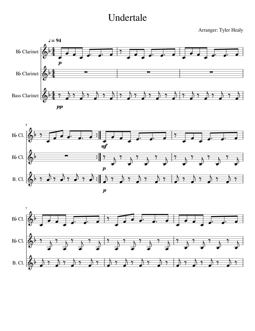 Undertale - NOT FINSIHED Sheet music for Clarinet | Download free in ...