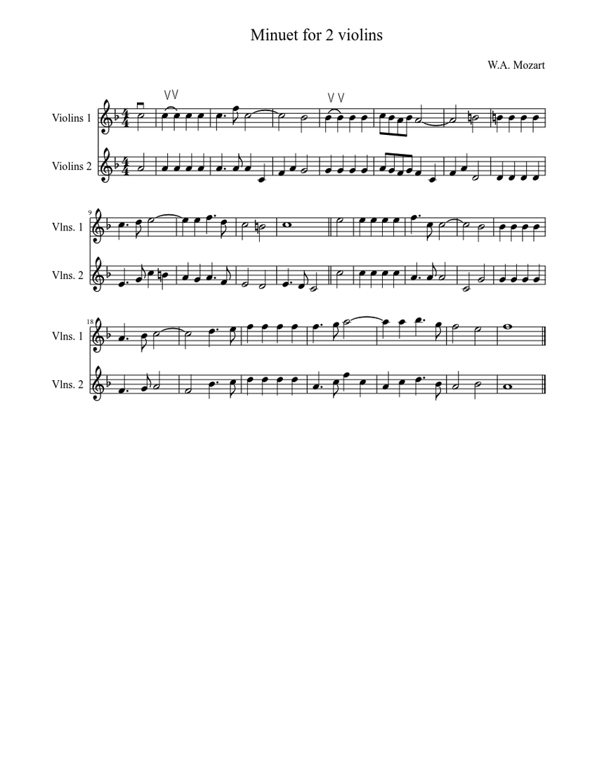 Mozart Minuet for 2 violins Sheet music | Download free in PDF or MIDI ...