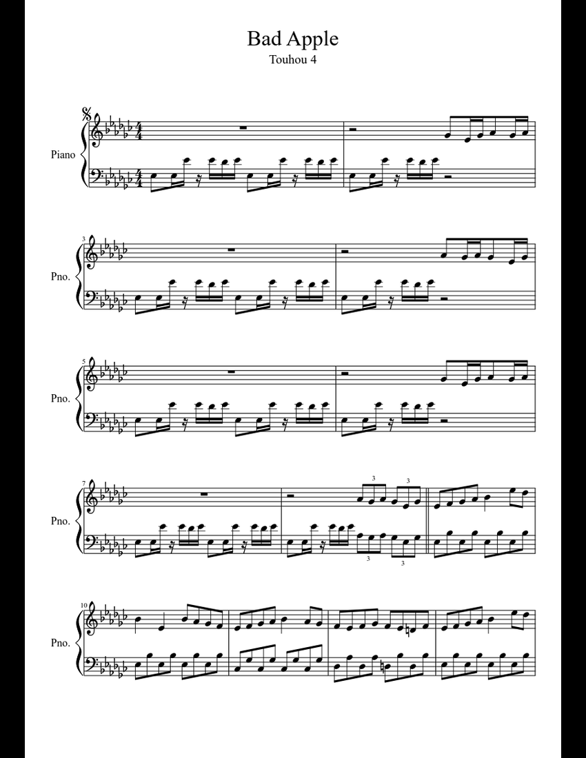Touhou 4--Bad Apple sheet music download free in PDF or MIDI