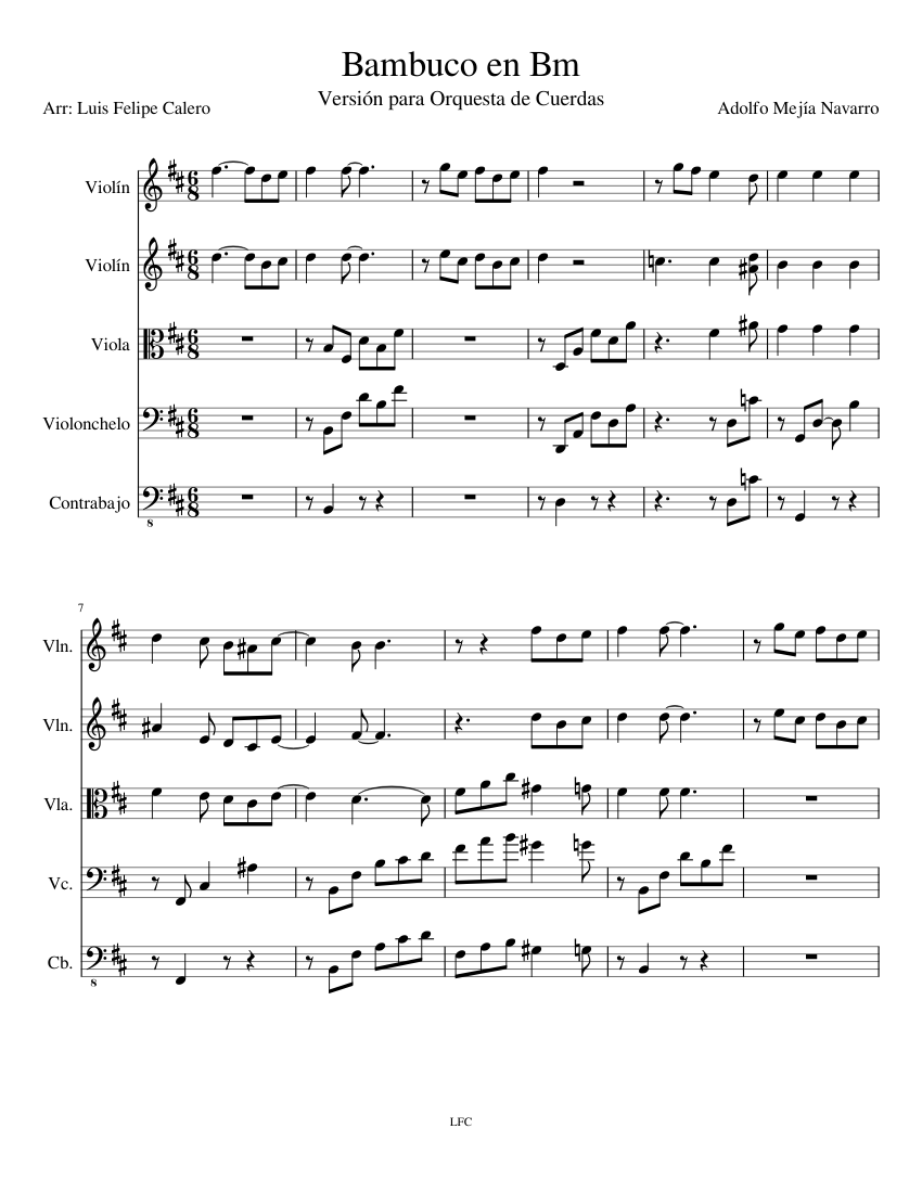 Bambuco en Bm Sheet music for Violin, Viola, Cello, Contrabass | Download free in PDF or MIDI ...