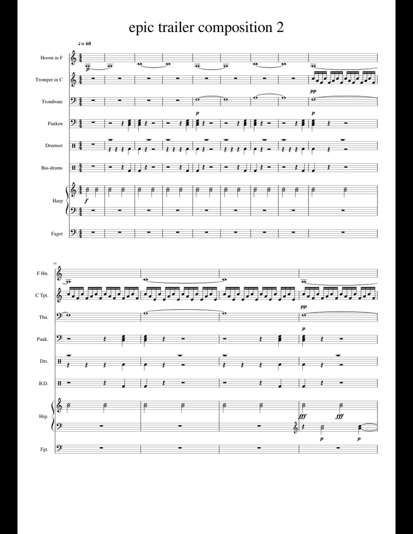 Epic trailer composition 2 sheet music for French Horn, Trumpet ...