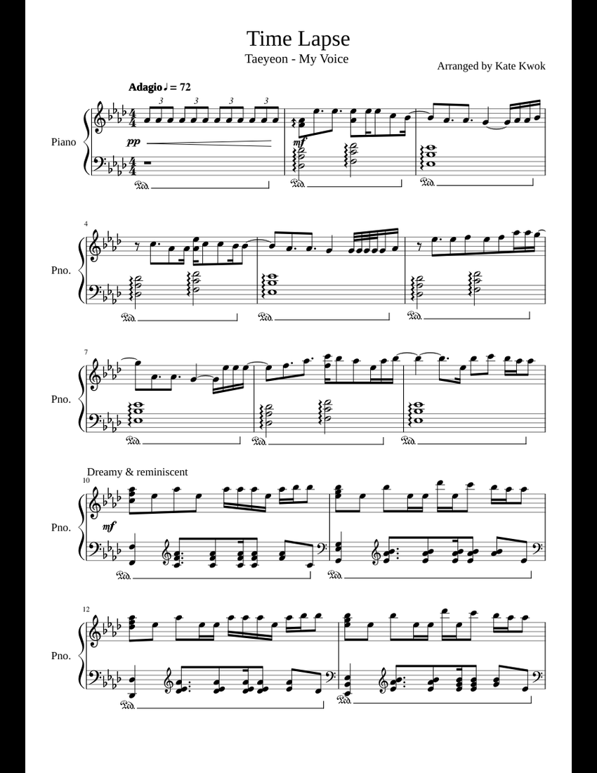 Time Lapse sheet music for Piano download free in PDF or MIDI