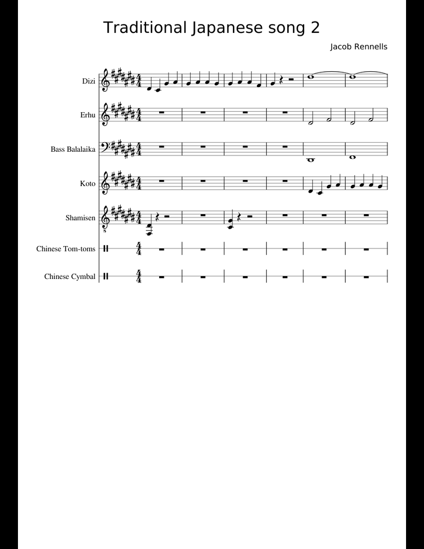 Traditional Japanese song 2 sheet music for Violin, Piccolo, Guitar ...