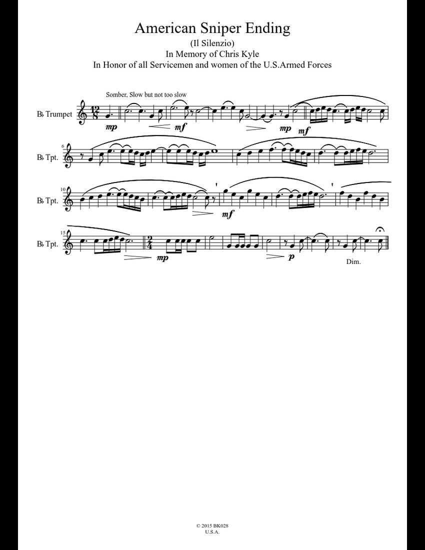 American Sniper Ending sheet music for Trumpet download free in PDF or MIDI