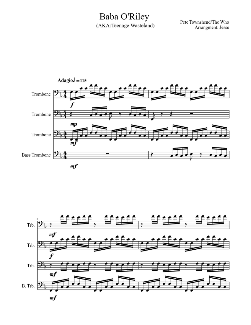 Baba O'Riley Sheet music for Trombone | Download free in PDF or MIDI ...