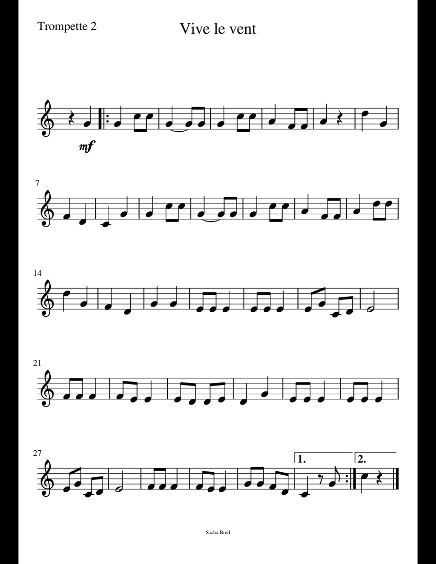 Vive le vent sheet music for Trumpet download free in PDF or MIDI
